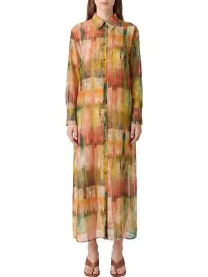 Momoni Printed Silk Shirt Dress - Multicolor