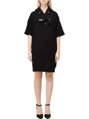 Michael Kors Short Sleeve Logo Hoodie Dress - Black