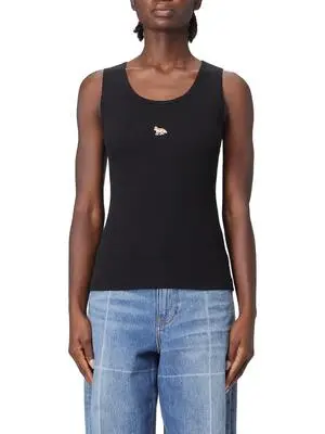 Maison Kitsuné Ribbed Tank Top With Embroidered Fox - Black