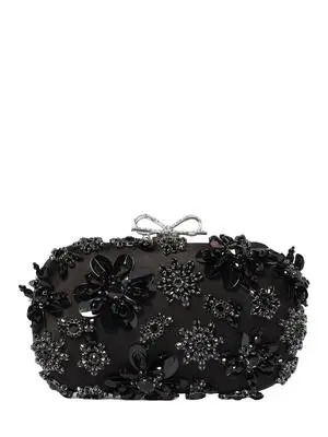 SELF-PORTRAIT Embellished Clutch With Bow Clasp - Black