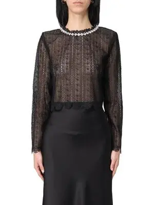 SELF-PORTRAIT Lace Embellished High Neck Top - Black