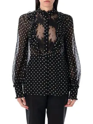 Valentino Garavani Polka Dot Shirt With Lace Detail - Black