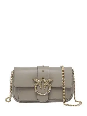 Pinko Pinko Love Bag Pocket Mini Crossbody Bag In Leather With Crystals And Studs Grey