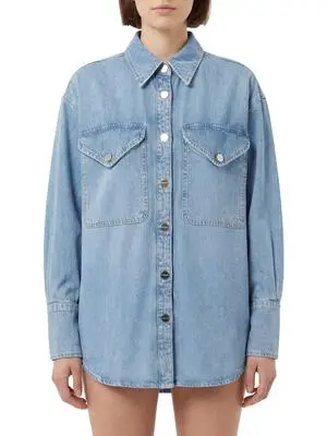 DONDUP Denim Shirt With Classic Collar And Curved Hem - Blue