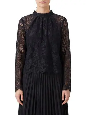 SELF-PORTRAIT Lace Long-sleeve Blouse - Black