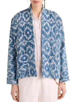 Momoni Jacquard Cotton Kimono Jacket With Fringe - Blue