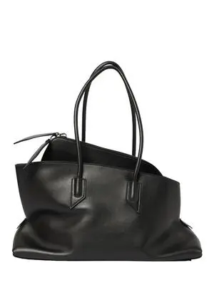 Attico La Passeggiata Calfskin Leather Shoulder Bag Black