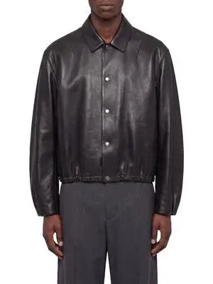 JIL SANDER Smooth Bovine Leather Jacket With French Collar - Black