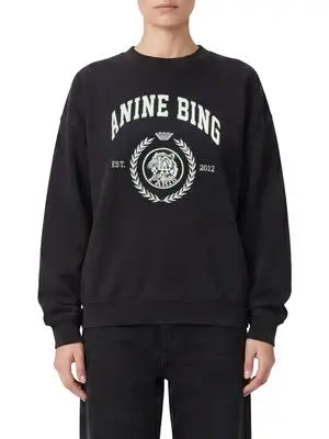 ANINE BING Crewneck Sweatshirt With Logo And Dropped Shoulders - Grey