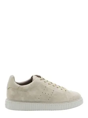 Hogan H-stripes Suede Lace-up Sneakers With Perforated Logo - Beige