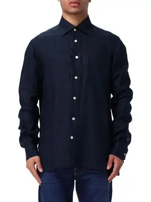 Kiton Long-sleeved Linen Shirt With Classic Pointed Collar - Navy
