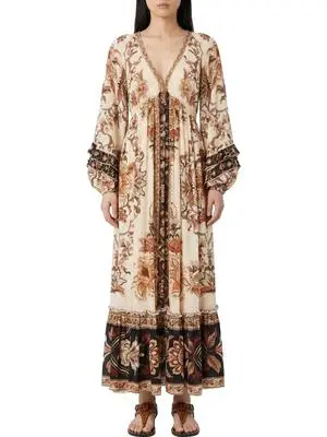 Farm Rio Viscose Floral Maxi Dress - Green