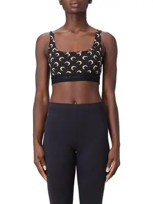 MARINE SERRE Stretch Nylon Crop Top With Logo Pattern - Black