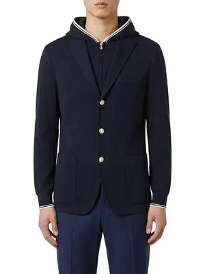 Eleventy Single-breasted Cotton Blazer With Elasticated Cuffs - Blue