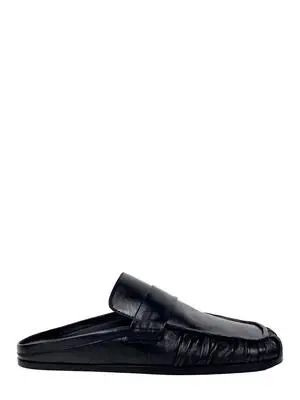 JIL SANDER Square-toe Ruched Leather Mules With Low Heel - Black