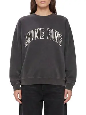 ANINE BING Cotton Crewneck Sweatshirt With Contrast Logo - Black