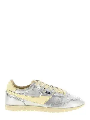AUTRY Windspin Laminated Leather Sneakers - Silver