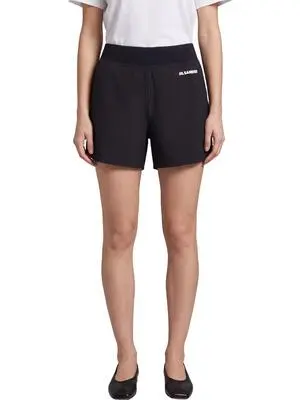 JIL SANDER High-waisted Technical Fabric Jogging Shorts With Contrast Logo - Black