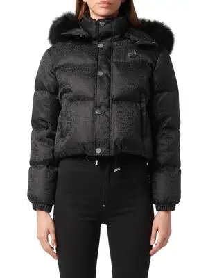 Philipp Plein Nylon Quilted Down Jacket With Monogram Pattern - Black