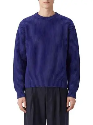 JIL SANDER Long-sleeved Crewneck Sweater In Pure Wool - Blue