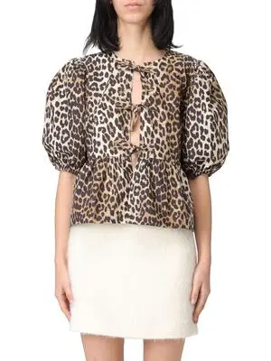 GANNI Ganni Leopard Print Peplum Top Brown