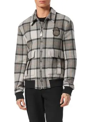 BILLIONAIRE Checked Bomber Jacket - Beige