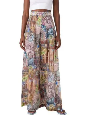 Momoni Palazzo Trousers In Printed Silk - Multicolor