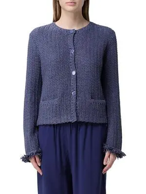 Emporio Armani Textured Knit Jacket With Fringe Detail - Denim