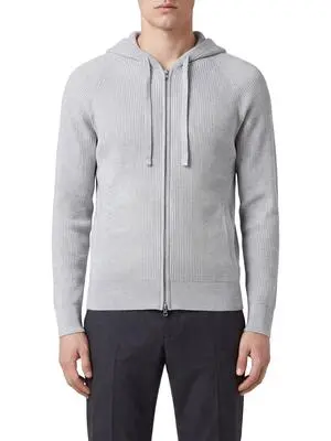 CARRER Hooded Cotton Cardigan With Two-way Zip Closure - Grey
