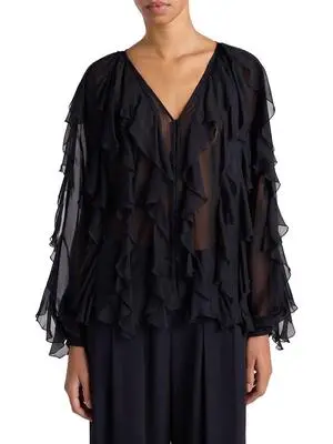 Momoni Silk Blend Ruffled Blouse - Black