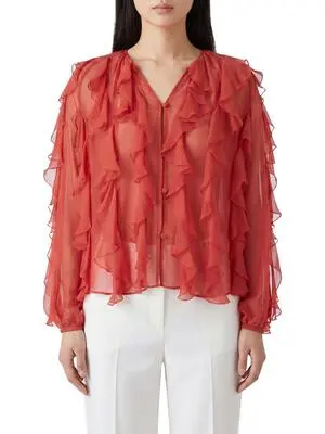 Momoni Silk Blend Ruffled Blouse - Red