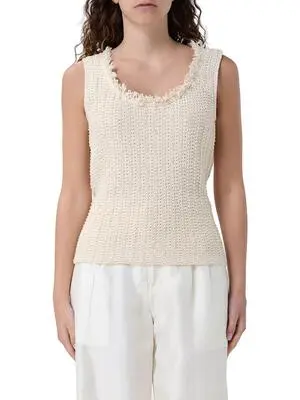 Emporio Armani Sleeveless Top With Fringe Detail - Ivory