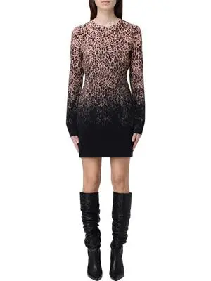 Just Cavalli Leopard Print Long Sleeve Dress - Beige