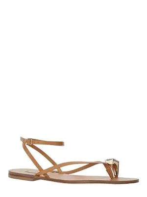 Casadei Smooth Calfskin Thong Sandals With Crystal Embellishment And Low Heel - Brown
