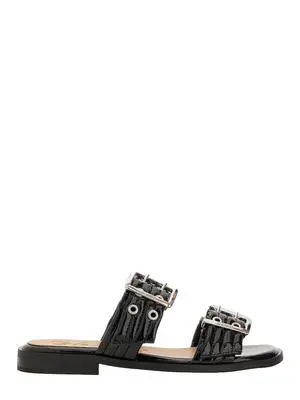 GANNI Low-heeled Double Strap Sandals With Buckles - Black