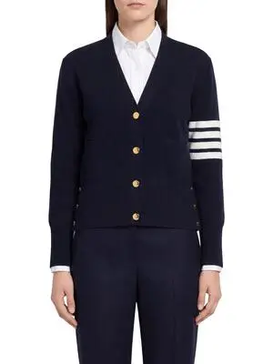 Thom Browne Thom Browne V-Neck Wool Cardigan With 4-Bar Detail Blue