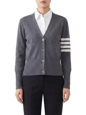 Thom Browne Thom Browne V-Neck Wool Cardigan With 4-Bar Detail Grey