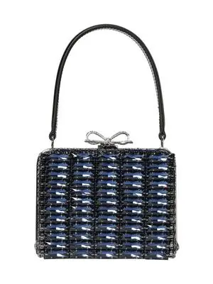 SELF-PORTRAIT Mini Bag In Brushed Leather With Set Rhinestones - Blue