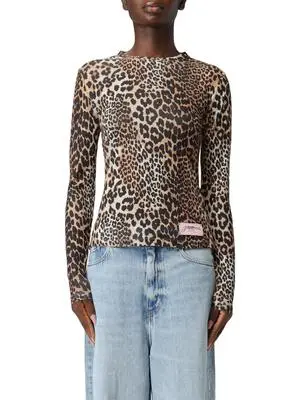 GANNI Leopard Print Long Sleeve T-shirt - Brown