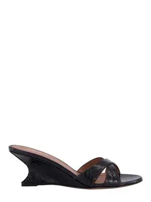 Paris Texas Nina Python Print Leather Wedge Mules - Black