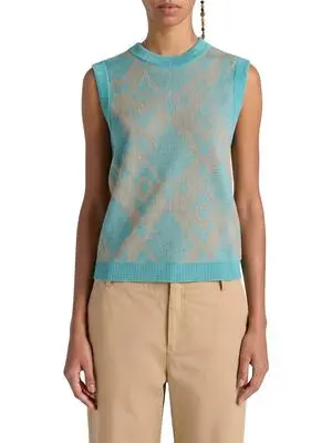 Momoni Sleeveless Crew Neck Sweater In Abstract Jacquard Viscose Blend - Water