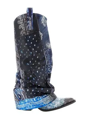 R13 Trompe-l'œil Print Leather Knee-high Boots - Blue