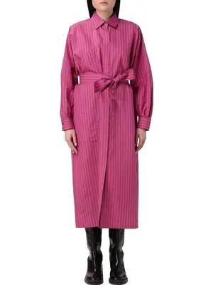 Max Mara Striped Cotton And Silk Midi Shirt Dress - Violet