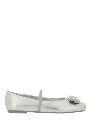 FERRAGAMO Vara Laminated Nappa Mary Jane Ballet Flats - Silver