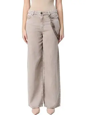 Pinko Wide-leg Cargo Jeans With Embellished Detail - Beige