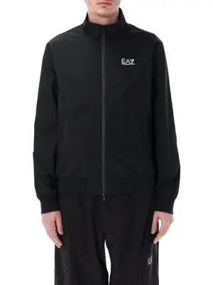 EA7 Waterproof Polyester Bomber Jacket With Logo - Black