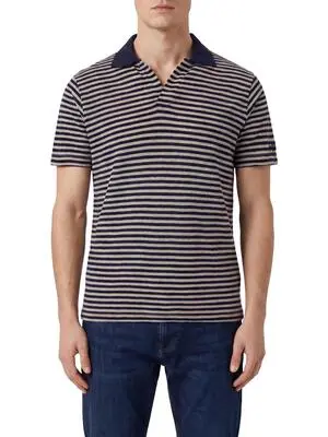 MC2 SAINT BARTH Striped Linen And Cotton Blend V-neck Polo Shirt - Grey