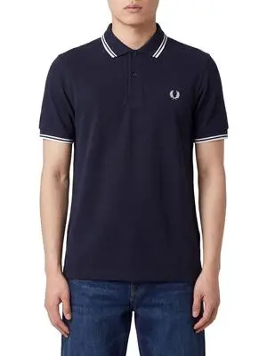 Fred Perry Cotton Polo Shirt With Contrast Tipping And Embroidered Logo Blue