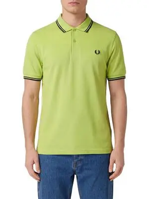 Fred Perry Cotton Polo Shirt With Contrast Tipping And Embroidered Logo - Green