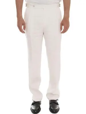 BOSS Tailored Wide-leg Linen Trousers - White